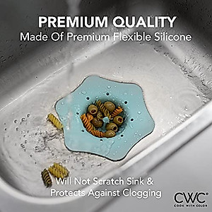 COOK WITH COLOR Kitchen Sink Strainer- Silicone, Flexible Sink Strainer, Sink Drain Strainer, Flower Shape(2 Pack - Teal & Blue)