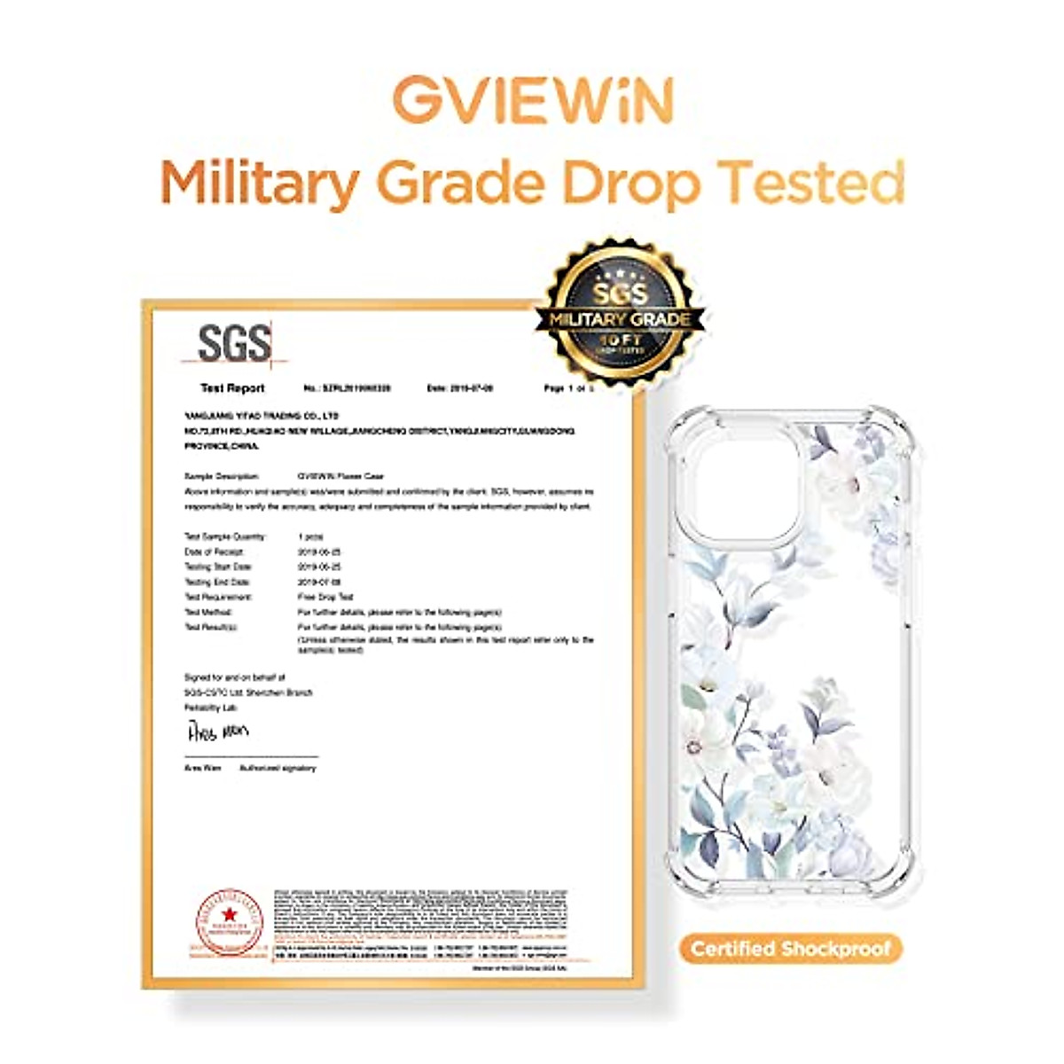 GVIEWIN for iPhone 13 Pro Case with Screen Protector & Camera Lens Protector, [10FT Military Grade Drop Protection] Clear Shockproof Slim Fit Floral Phone Case for Women Girls 6.1" (Hibiscus)