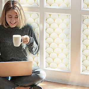 DKTIE Window Privacy Film Frosted Glass Static Clings Non Adhesive with Installation Tools, Modern Home Improvement Style (B117, 17.7'' x 78.7'')