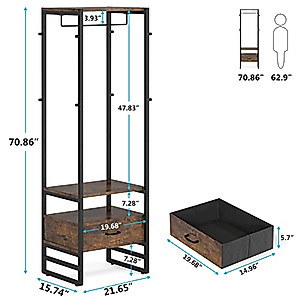 Tribesigns Coat Rack, 70.9" Hall Tree with Big Drawer Freestanding Closet Organizer for Entryway, 3-In-1 Industrial Garment Rack with 8 Hooks, Small Clothes Rack with Storage for Bedroom, Living Room