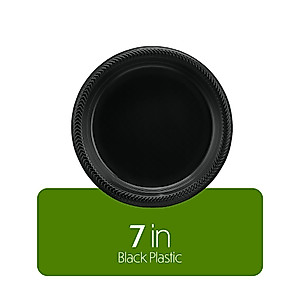 PLASTICPRO 100 PCS Black Plastic Plates Light Weight 7 Inch Plastic Dinner Dessert Appetizer Plates Black Plates Disposable for Party and Wedding