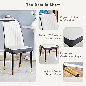 WEKEOT 50" White Modern Sintered Stone Dining Table Set for 4 Faux Marble Dining Table with 4 Upholstered PU Leather Chair Dining Room Table Set(1White Table+4White and Gray Chairs)