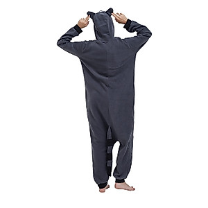 SimZoo Adult Animal Onesie Pajamas, Men and Women's Grey Raccoon Cosplay Costume Sleepwear, One-Piece Unisex Homewear Medium