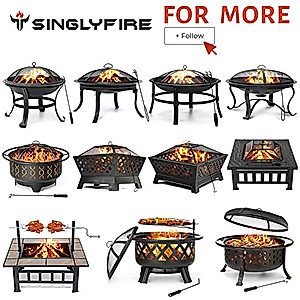 SINGLYFIRE 36 Inch Fire Pits for Outside Large Outdoor Wood Burning Crossweave firepit Heavy Duty Steel Bronze Bonfire Pit for Patio Backyard Garden with BBQ Grate,Spark Screen,Log Grate,Poker