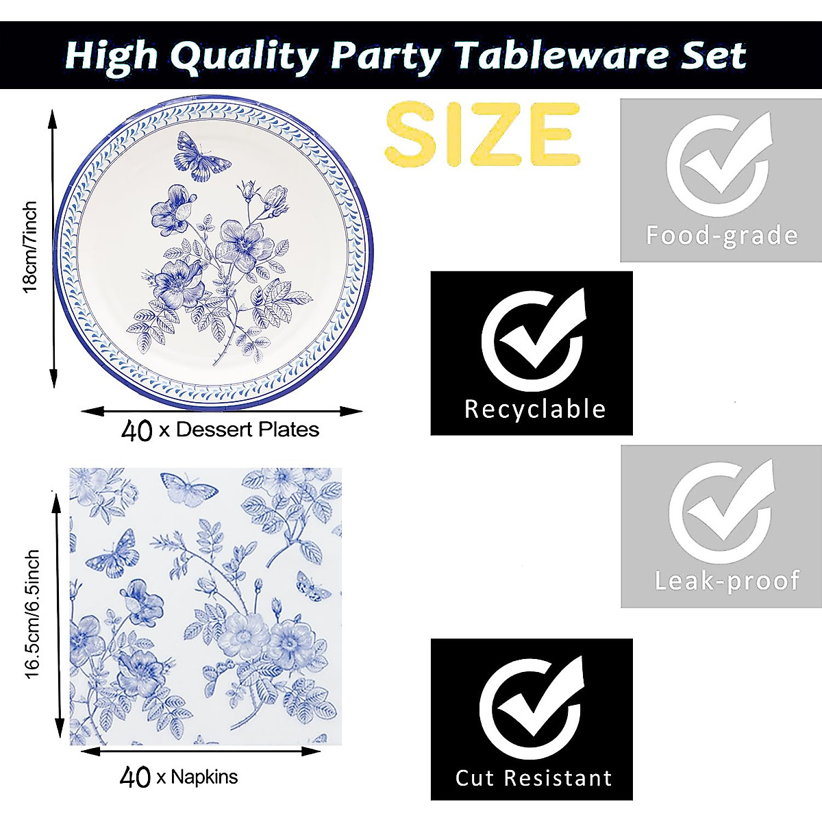 80 Pcs Blue White Flower Party Supplies Blue and White Floral Set 7"Blue White Floral Paper Plates Napkins for Floral Party Theme Bridal Shower Wedding Tea Party Floral Birthday Party Decor |Serves40