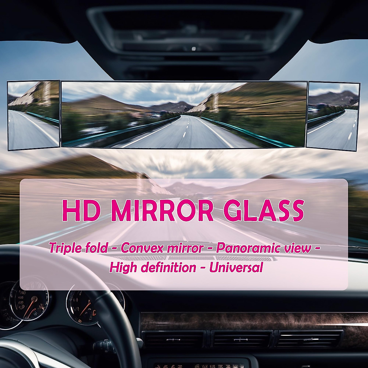 Car Rear View Mirror,15 Inch HD Triple Fold Panoramic Rear View Mirror Extender,Adjustable Wide Angle Car Mirror,Universal Car Interior Accessories for Car Truck SUV Vans