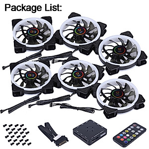 DS 6Pack 120MM RGB PC Cooling Fans, LED Case Fans with Remote Control for Computer, PC Case CPU Coolers, Radiators System (8th GEN Hub Box, A Series)
