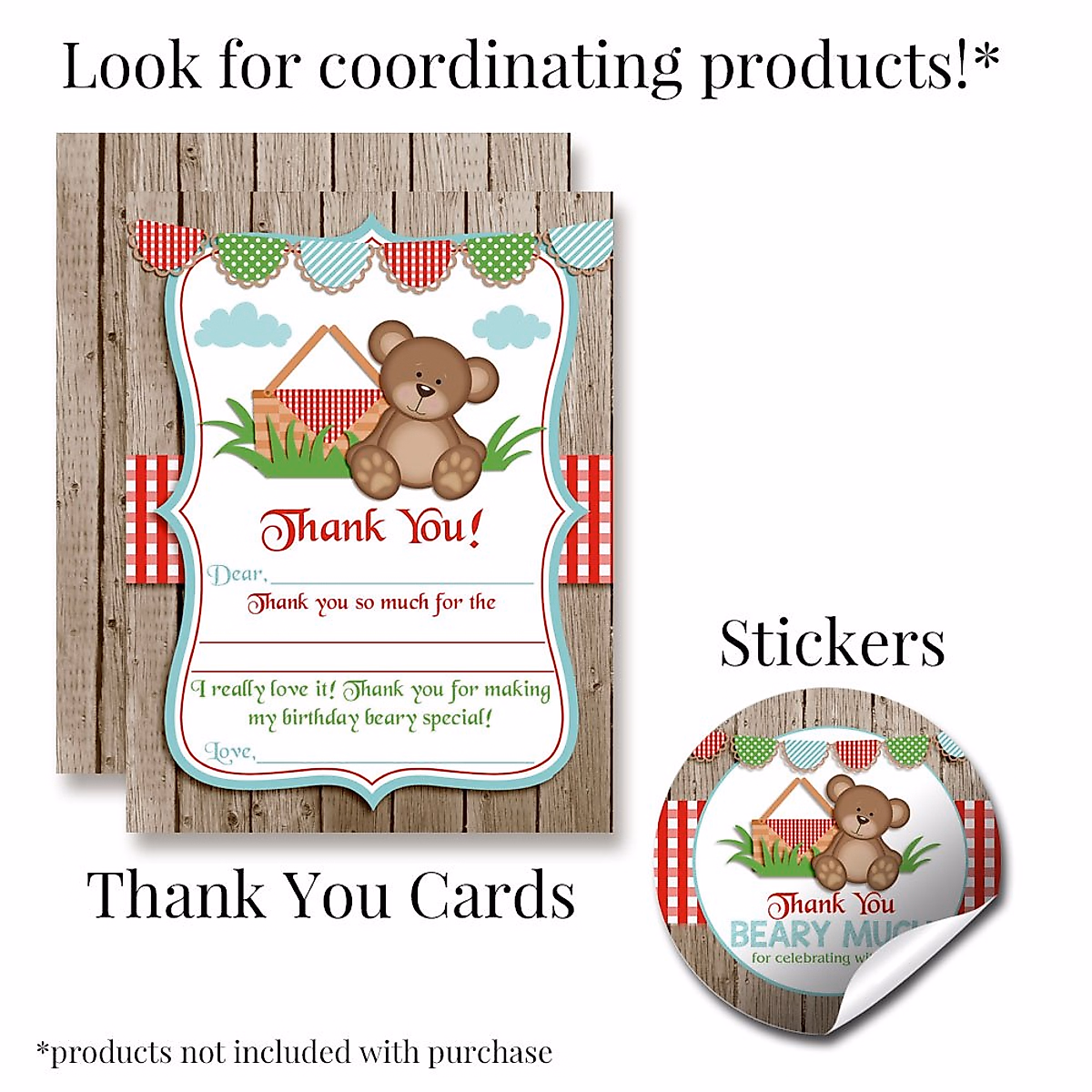 Teddy Bear Picnic Birthday Party Invitations, 20 5x7 Fill In Cards with Twenty White Envelopes by AmandaCreation