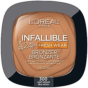 L'Oreal Paris Infallible Up to 24H Fresh Wear Soft Matte Longwear Bronzer. Waterproof, heatproof, Transfer, humidity and sweatproof, Light Medium, 0.31 oz
