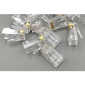 PETECHTOOL 100-Pack RJ45 CAT6A CAT6 Pass Through Connectors 23AWG Cables-End Bold UTP Ethernet 8P8C Gold Plated Modular Plug for Unshielded Twisted Pair Solid Wire Standard Cables