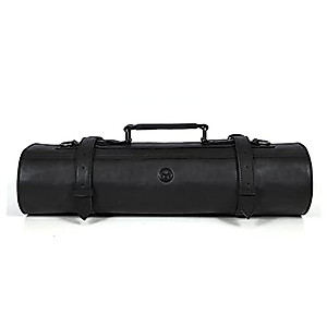 Aaron Leather Goods Leather Knife Roll Storage Bag | Elastic and Expandable 10 Pockets | 6 Leather Pocket | Travel-Friendly Chef Knife Case Roll (Raven, Leather)