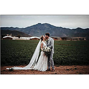 Ursumy Gorgeous Wedding Lace Veil Floral Long Cathedral Veils for Brides Soft Tulle Bridal Veils with Comb 118" (Ivory)