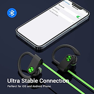 KALOC Bluetooth Headphones, HiFi Bass Stereo Earbuds with Noise Cancelling Mic, IPX7 Waterproof & 12 Hours Play Time, Wireless Sports Headsets for Workout Running