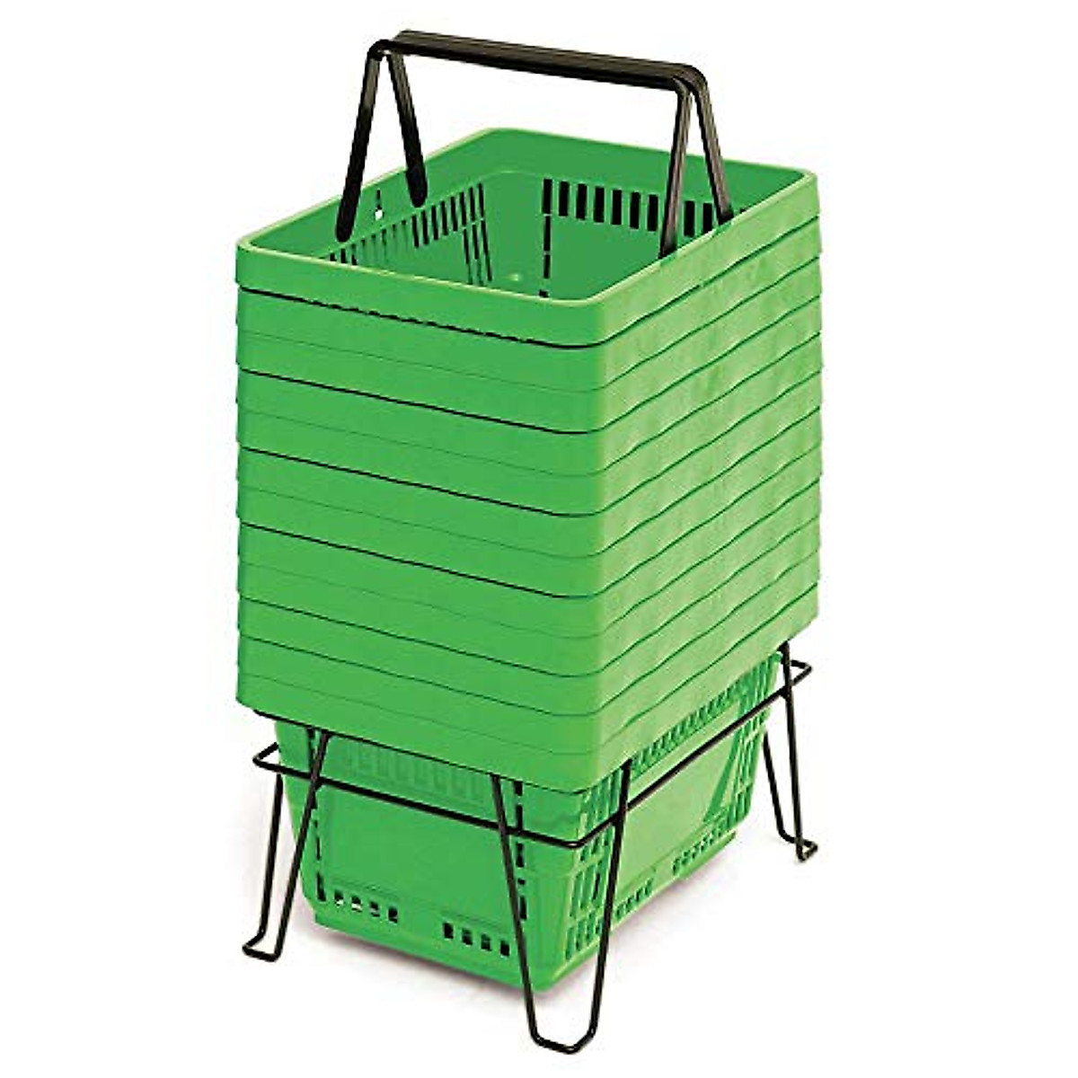 Shopping Baskets in Stand Green Plastic 17 x 11 3/4 x 9 (L x W x D) Set of 13