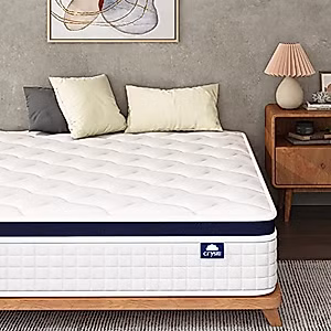 Crystli Twin Size Mattress Bed in A Box, 10 Inch Hybrid Mattress with Zero Pressure Foam, Innerspring Mattress for Pressure Relief & Cool Sleep, Motion Isolation, Medium Firm, CertiPUR-US Certified