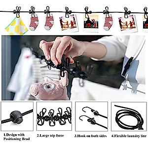 XINHUISHQZ Portable Clothesline with 12 Clothespins, Windproof Travel Clothesline Stretchy Retractable Elastic Laundry Clothes Line for Backyard, Hotel, Outdoor and Indoor Use (1Pack Black)