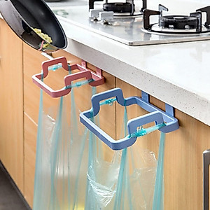 FOMIYES Portable Trash Bag Holder Over The Cabinet Garbage Bags Rack Hanging Rubbish Bag Holder Towel Gloves Hanger for Kitchen Pantry Door Trash Bags Holder Rack
