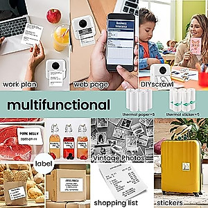 ZERNBER X5 Mini Printer Sticker Printer, Portable Inkless Black and White Thermal Bluetooth Sticker Printer for Pictures, Notes, Kids DIY Gifts (Free 10 Rolls of Printing Paper) White…