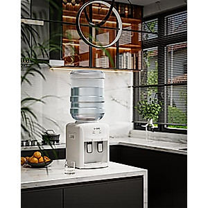 UMOMO Top Loading Water Cooler Dispenser, Countertop Water Cooler Dispenser, Holds 3 or 5 Gallon Bottle, Hot & Cold Water, for Home and Office Use, White(Water Bottle NOT Included)