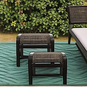 Deugold Outdoor Patio Foot Rest Ottoman Seat Textilene Portable Metal Footstool Portable Patio Chairs 2 Set Brown