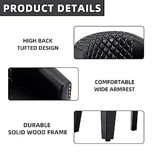 QQU Accent Sofa Chair with Ottoman, Faux Leather Modern Barrel Chair with Iron Legs and Round Arms, Upholstered Chair for Living Room, Bedroom(Black)