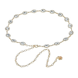 ILuvatar white glass diamond chain belt metal diamond belt women's dress metal belt women's western style belt women's belt oval decoration