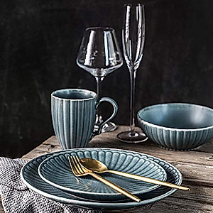 GagalU Dinner Set,Porcelain Dinnerware Sets, Retro Style Three-Dimensional Relief Cereals Bowls and Steak Plates Sets | 22 Pieces Ceramics Dinner Combination Set with Mug