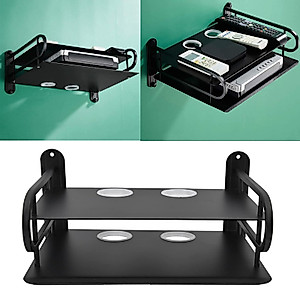 Floating Shelf for TV Set Top Box Router Game Consoles, Double Layer TV Box Shelves Wall Mounted Router DVD Cable Box Shelf Punching Storage Rack, Floating Wall Shelf with Cable Holes