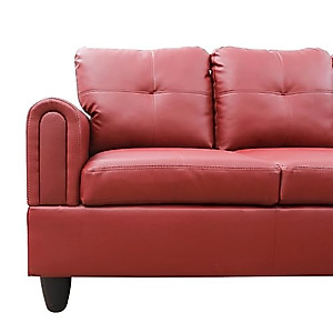 NOTOP 3-Piece Faux Leather L-Shaped Sectional Sofas, Button Tufted Upholstered Couch Set with Right Chaise Longue and Storage Ottoman, for Living Room, Home, Office, Red