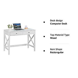 Usinso White Writing Computer Desk with Drawers,Small Modern Table for Bedrooms,White Vanity Table,Office Desk with Drawers（White）