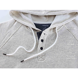 Vetemin Men's Casual Athletic Midweight Comfy Soft Fleece Active Sports Pullover Henley Hoodie Sweatshirt Black/H.Oatmeal L