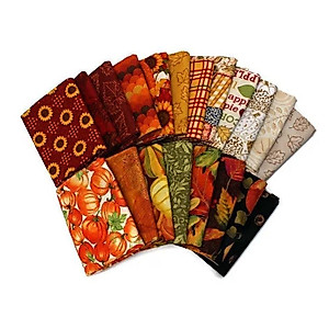10 Fat Quarters -Autumn Fall Autumnal Nature Leaves Pumpkins Orange Red Assorted Quality Quilters Cotton Fabrics Fat Quarter Bundle