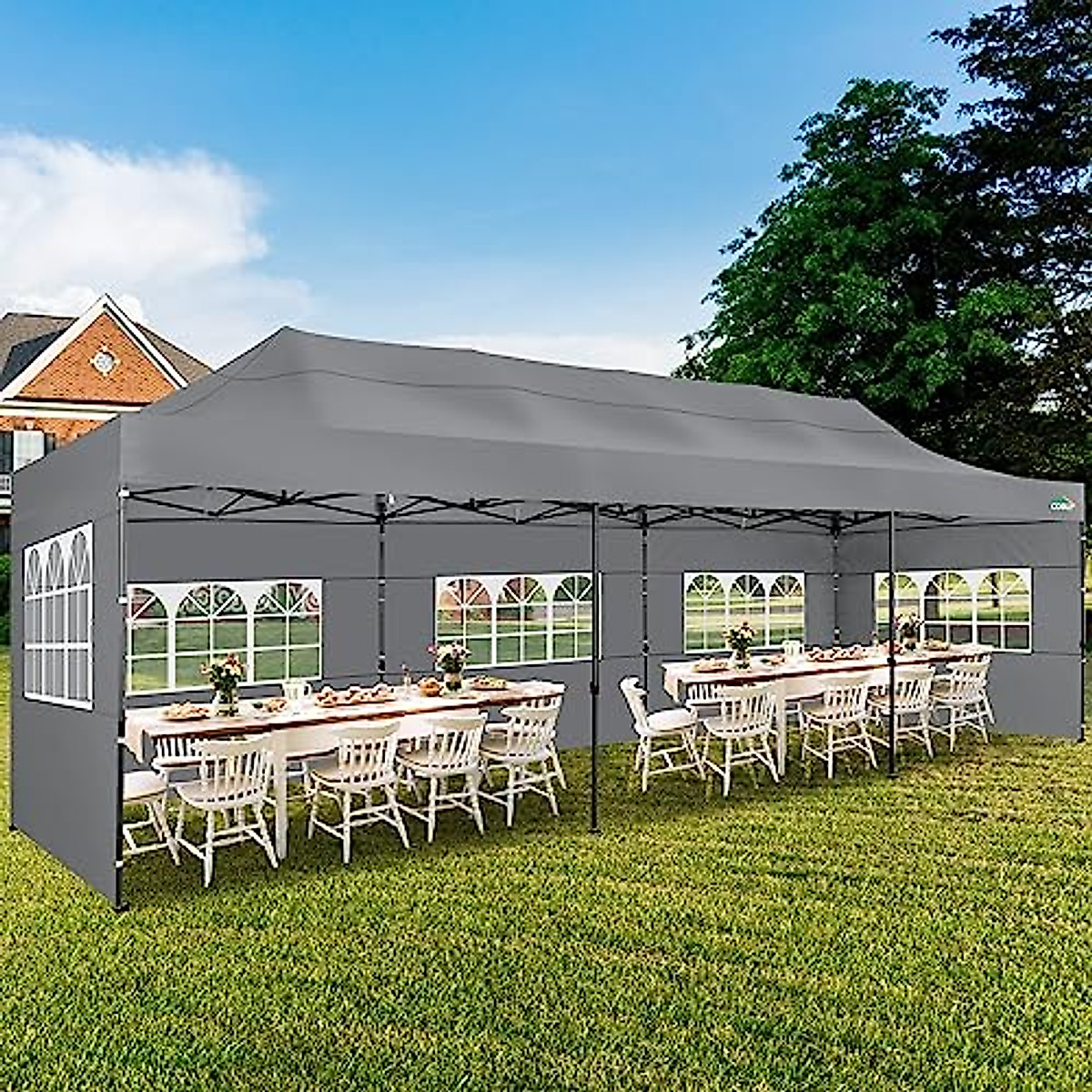 COBIZI 10x30 Pop up Canopy Tent 10x30 Canopy with Sidewalls, Heavy Duty Party Tent Tents for Parties, Foldable UPF 50+ Waterproof Commercial Easy up Canopy with Roller Bag, Grey(Windproof Upgraded)
