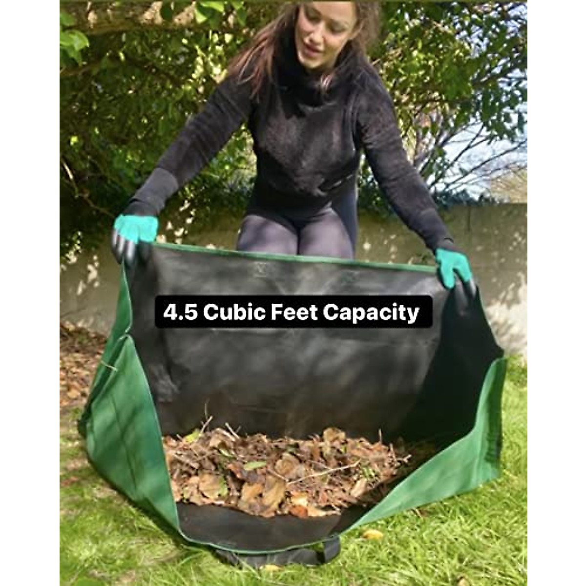 RUAFOX Garden Leaf Tarp With Handles Converts Into Reusable Yard Waste Bag 56.5” L x 56“ W - Comes With Claw Garden Gloves