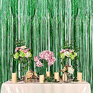 Iridescent Foil Fringe Curtains Rainforest Jungle Theme Party Supplies Birthday Wedding Party Window Door Decorations Fun Photo Booth Backdrop Props(2 Packs, (W) 3.28*(H) 6.56 Ft, Green)