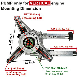 YAMATIC 7/8" Shaft Vertical Pressure Washer Pump, 2200-2500 PSI @2.2 GPM Replacement Pump for Troybilt, Briggs&Stratton, AR srmw2.2g26, srmw2.2g24, Honda gcv160 Front Inlet/Outlet