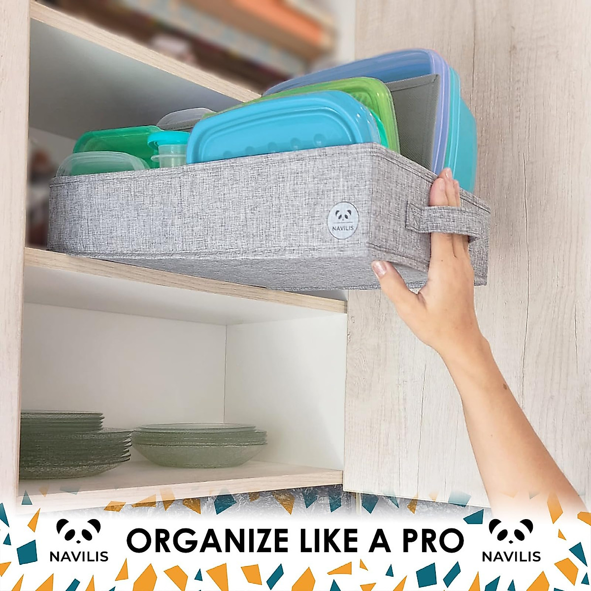 NAVILIS Lid Organizers Inside Cabinet - Food Storage Container Organizer Suitable For Large Containers - Lid Storage Organizer With 6 Adjustable Dividers