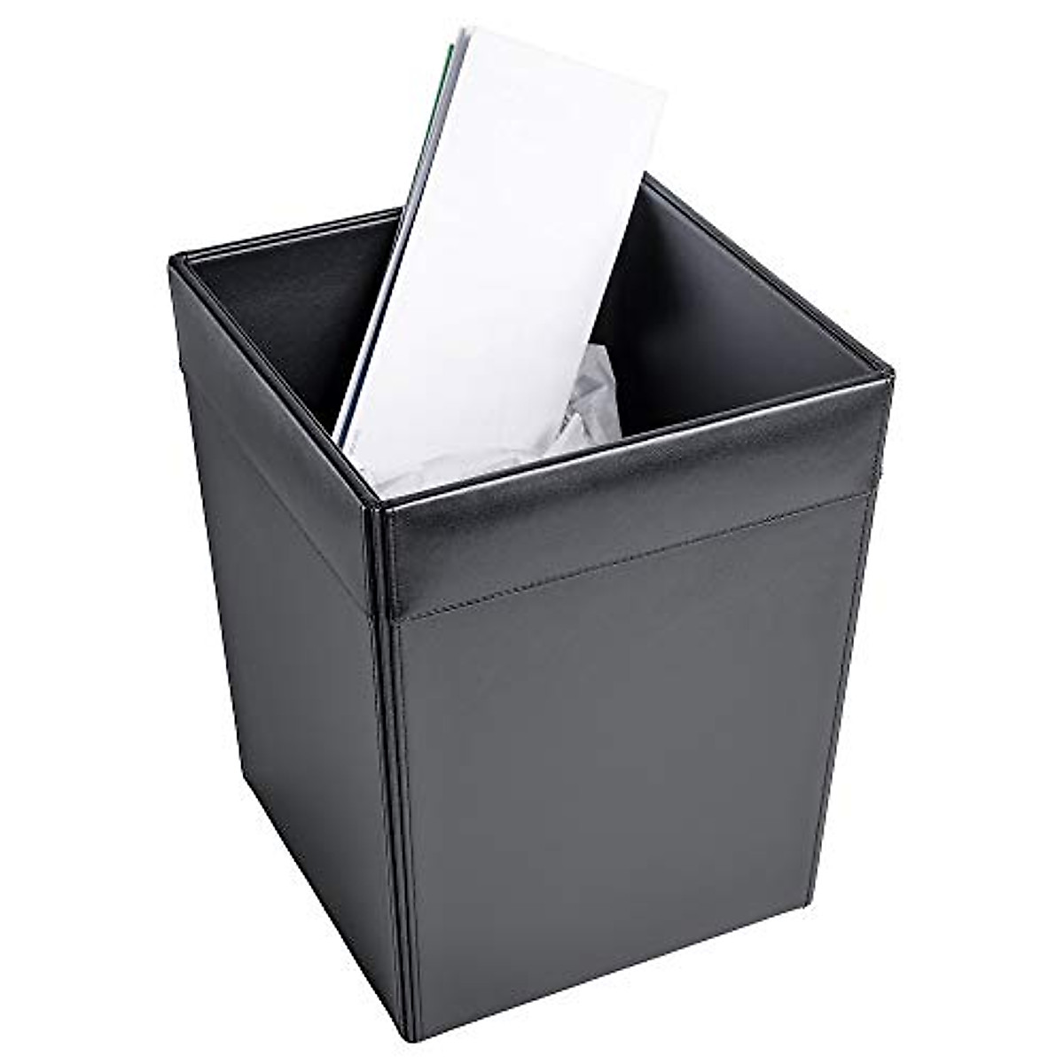 Dacasso Classic Black Leather Square Waste Basket