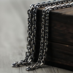 Vintage Black 925 Sterling Silver Diamond-cut Anchor Link Chain Necklace Cable Chain for Men Women 4mm 65cm
