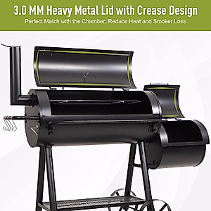 MFSTUDIO Heavy Duty Charcoal Wood Offset Outdoor Smoker Grill, Extra Large Charcoal Grill with Smoker Combo for BBQ Grilling, 941 SQ.IN.