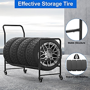 Rolling Tire Rack Adjustable,Metal Tire Storage and Transport Trailer,Heavy Duty Tire Holder,Mobile Tire Storage Shelf Cart with 4 Wheel,Garage/Workshops/Repair Shop Tire Stand Spare Tire Carrier