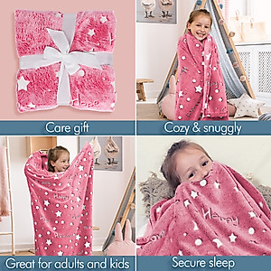Glow in The Dark Throw Blanket, Super Soft Fuzzy Plush Fleece, Decorated with Stars and Words of Encouragement, Birthday Gift for Girls Kids Women Teens Grandkids Toddlers, Pink, 50" x 60"