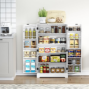HOLTICO 41'' Freestanding Pantry Cabinet, Kitchen Pantry Storage Cabinet with Doors and Adjustable Shelves, Food Pantry Cabinet for Kitchen, Dining Room, Living Room and Garage,Snow White