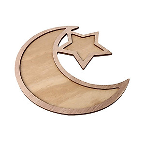 Jilin Rustic Wooden Crescent Moon Srar Eid Ramadan Party Food Serving Tableware Dessert Pastry Tray Display Holder Decor Ornament Eid Mubarak Balloon