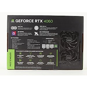 MSI GeForce RTX 4060 Ventus 2X Black 8G OC Gaming Graphics Card - 8GB GDDR6X, PCI Express Gen 4, 128-bit, 3X DP v 1.4a, HDMI 2.1a (Supports 4K & 8K HDR)