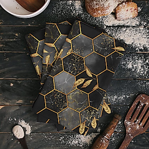 PIEPLE Marble Kitchen Towels - 2 Pack Microfiber Absorbent Dish Towels for Kitchen, Black Gold Grey Grid Irregular Comb Plaid Geometric Farmhouse Kitchen Hand Towels/Tea Towels/Bar Towels 18"x28"