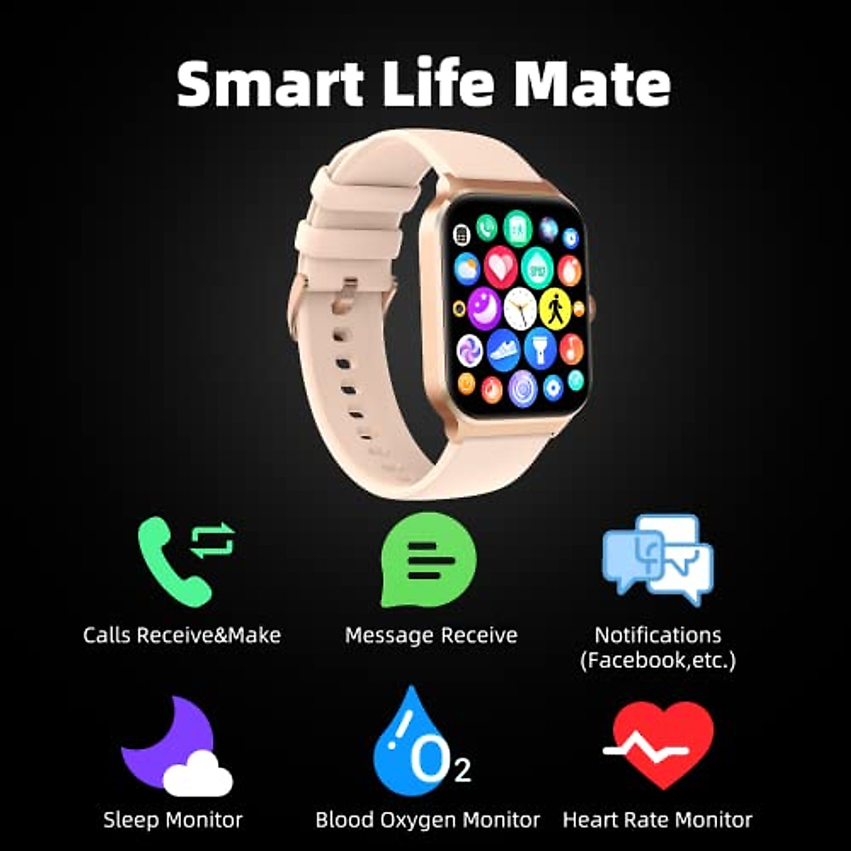 Lyaarka 1.96" HD Smart Watch for Women Men(Answer/Make Call) Android and iOS Compatible Fitness Tracker with IP68 Waterproof, 110+ Sports, Heart Rate and Blood Oxygen Monitor, Step Counter (Gold)