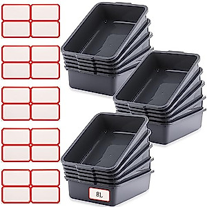 Sherr 15 Pieces 8L Food Service Bus Tubs with 20 Labels Heavy Duty Plastic Bus Box Utility Tub Commercial Wash Basin Tote Box for Home, Kitchen, Restaurant Daily Use, Toys, Hotel (Gray)