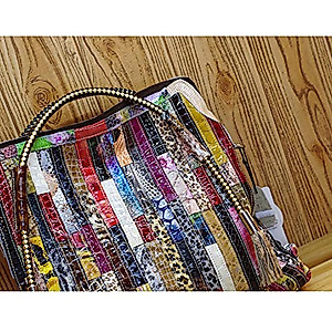 Segater® Women’s Multicolor Big Boston Bag Genuine Leather RANDOM Colorful Patchwork Large Tote Handbag Hobo Large Capacity Crossbody Bag Big Hobo Purse