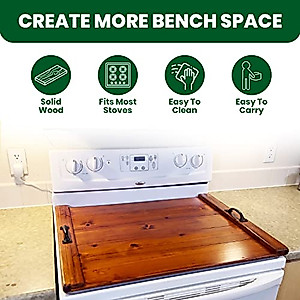 Noodle Board Stove Cover Wood, Electric Stove Top Cover, Stove Top Cover board with Handles, Lightweight Stove Top Covers for Kitchen Decor